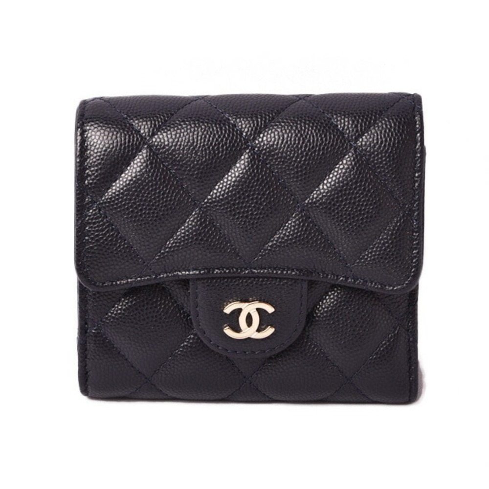 Chanel Mini Wallet Small Flap Wallet Caviar Skin Blue - Gem